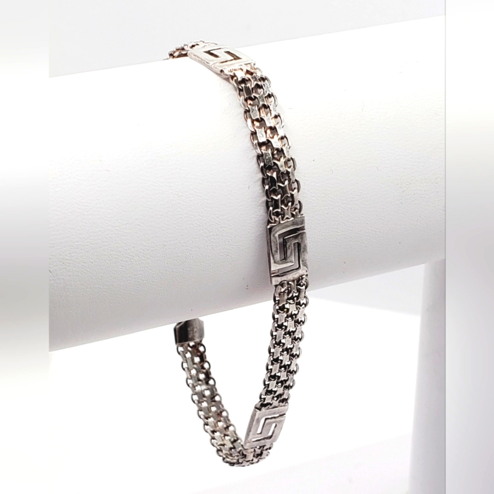 925 Sterling Silver Greek Key Bracelet - Gem